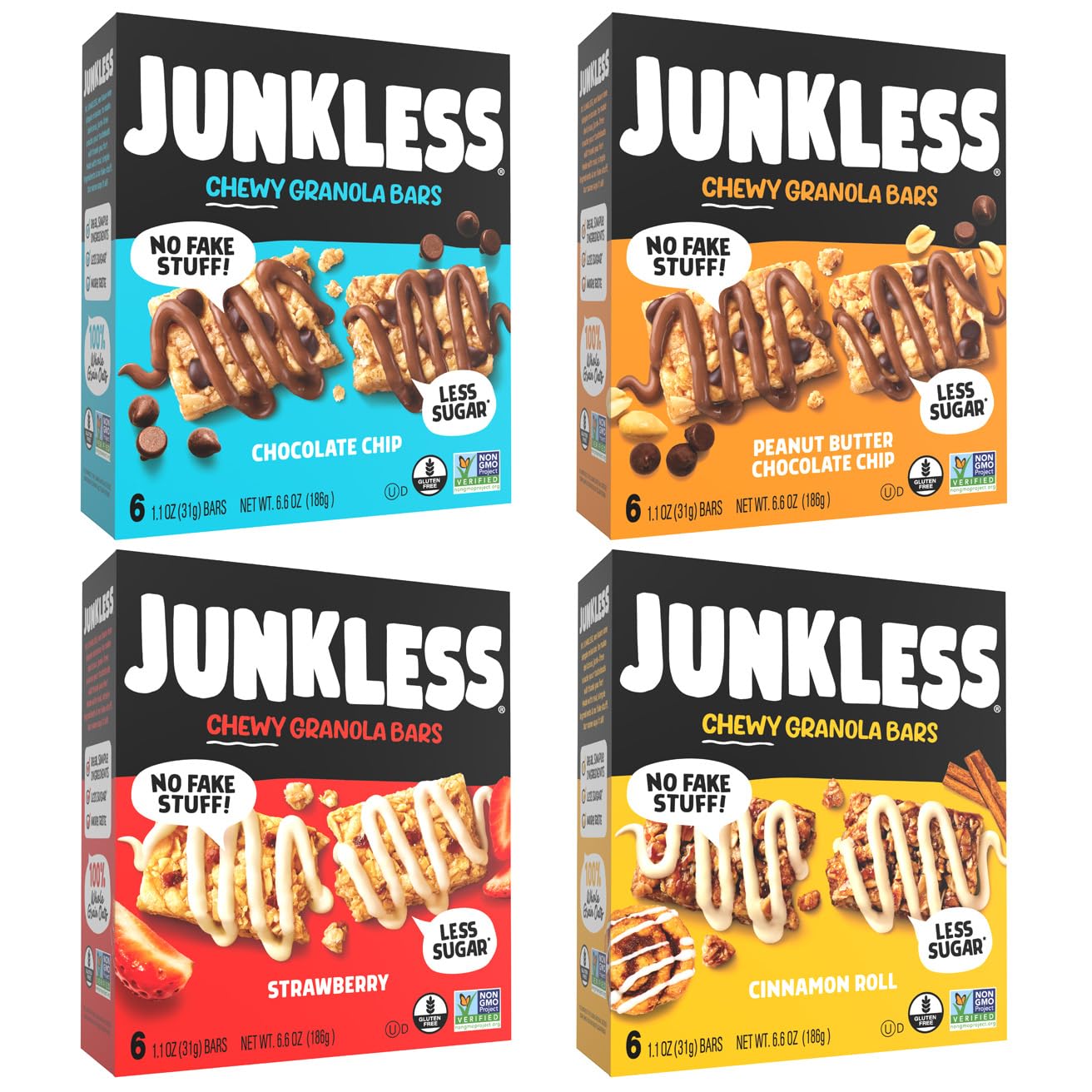 Amazon.com: JUNKLESS Classic Chewy Granola Bars - Bulk Variety Pack ...