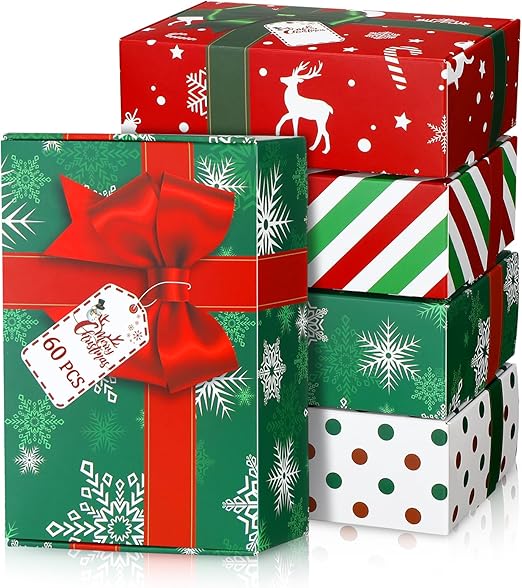 Amazon.com: Tenceur 60 Pcs Christmas Gift Box with Lid Christmas ...