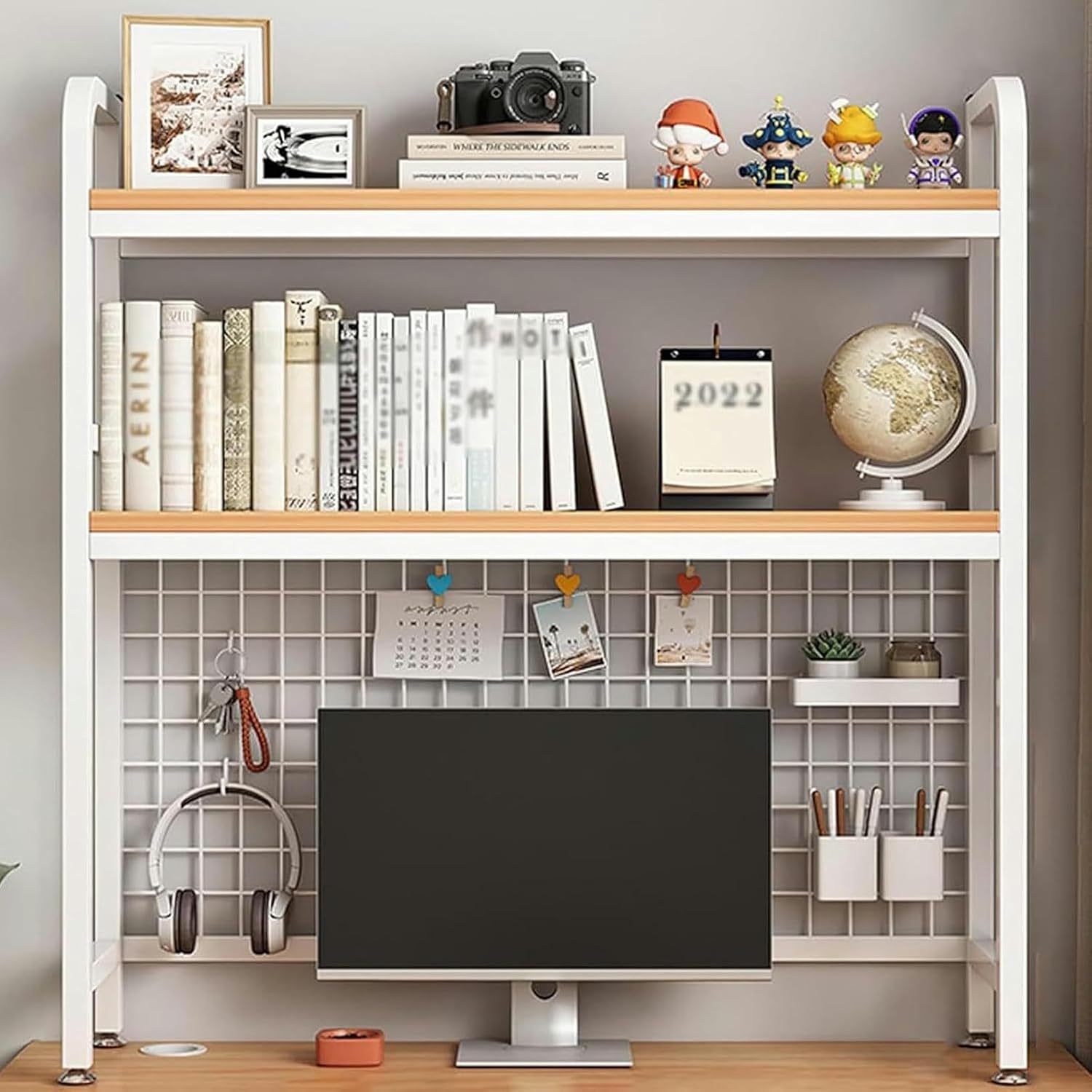 Amazon.com : Desktop Bookshelf for Computer Desk - 2-Tier Multipurpose ...