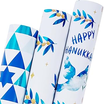 Amazon.com: BIOBROWN Hanukkah Wrapping Paper - Menorahs, Star of David ...