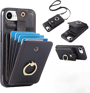 Amazon.com: Leather Case Compatible with iPhone 16E with Card Holder and Ring Stand,PU Wallet ...