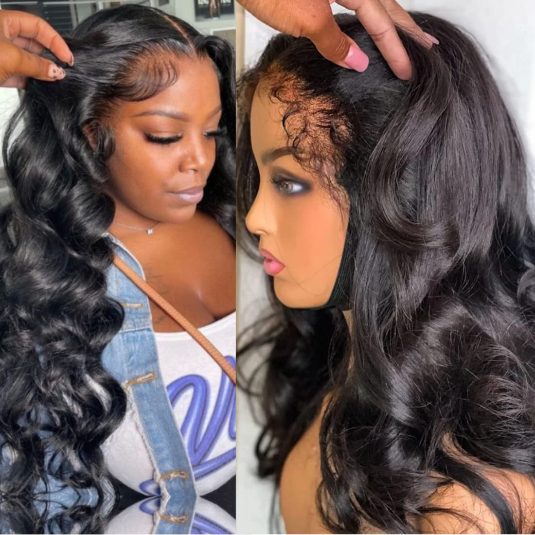 Amazon.com : Nadula 12A Kinky Edge Hairline Lace Front Wigs Body Wave ...