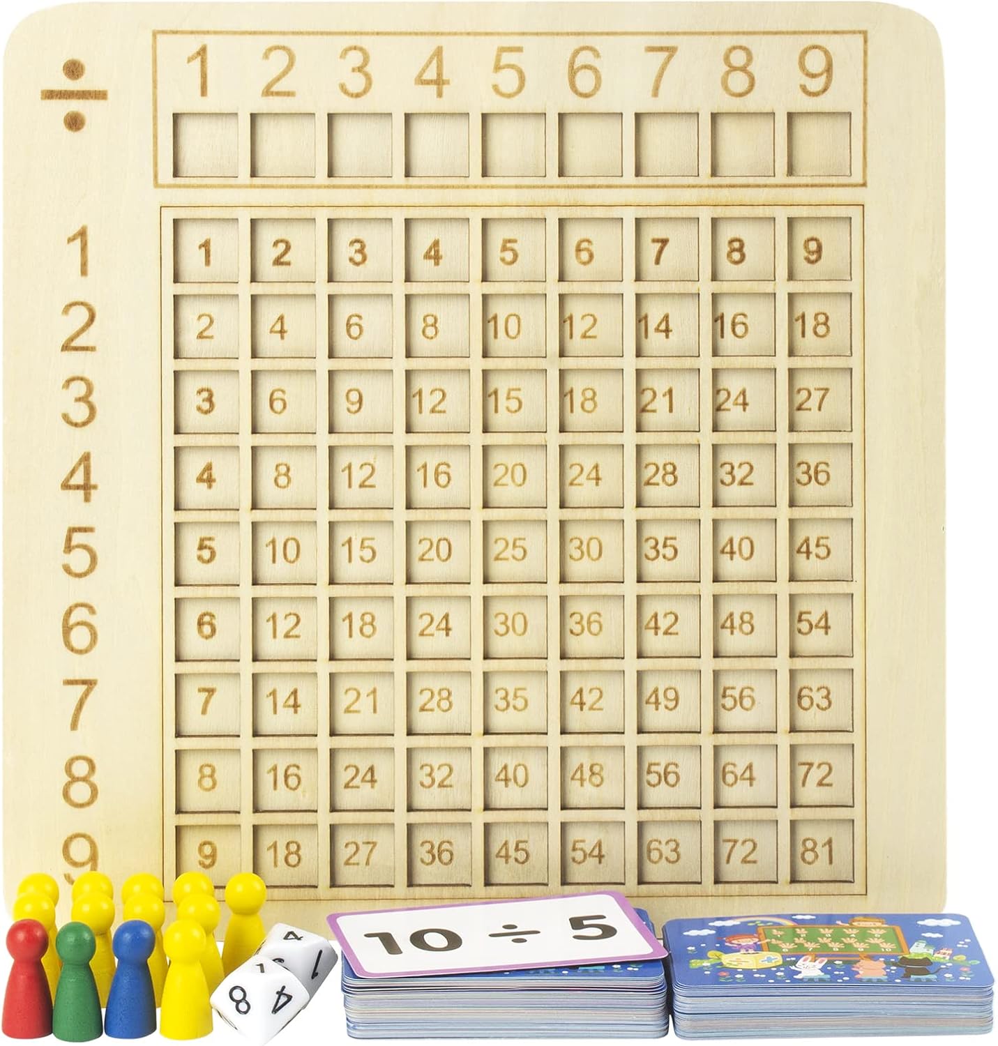 Wooden Montessori Division Board Game with 81 Division Flash Cards ...
