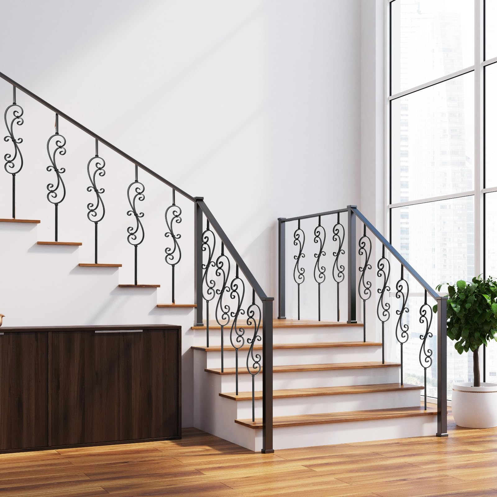 Therwen 5 Pcs 44'' x 1/2'' Wrought Iron Balusters for Staircase Metal ...