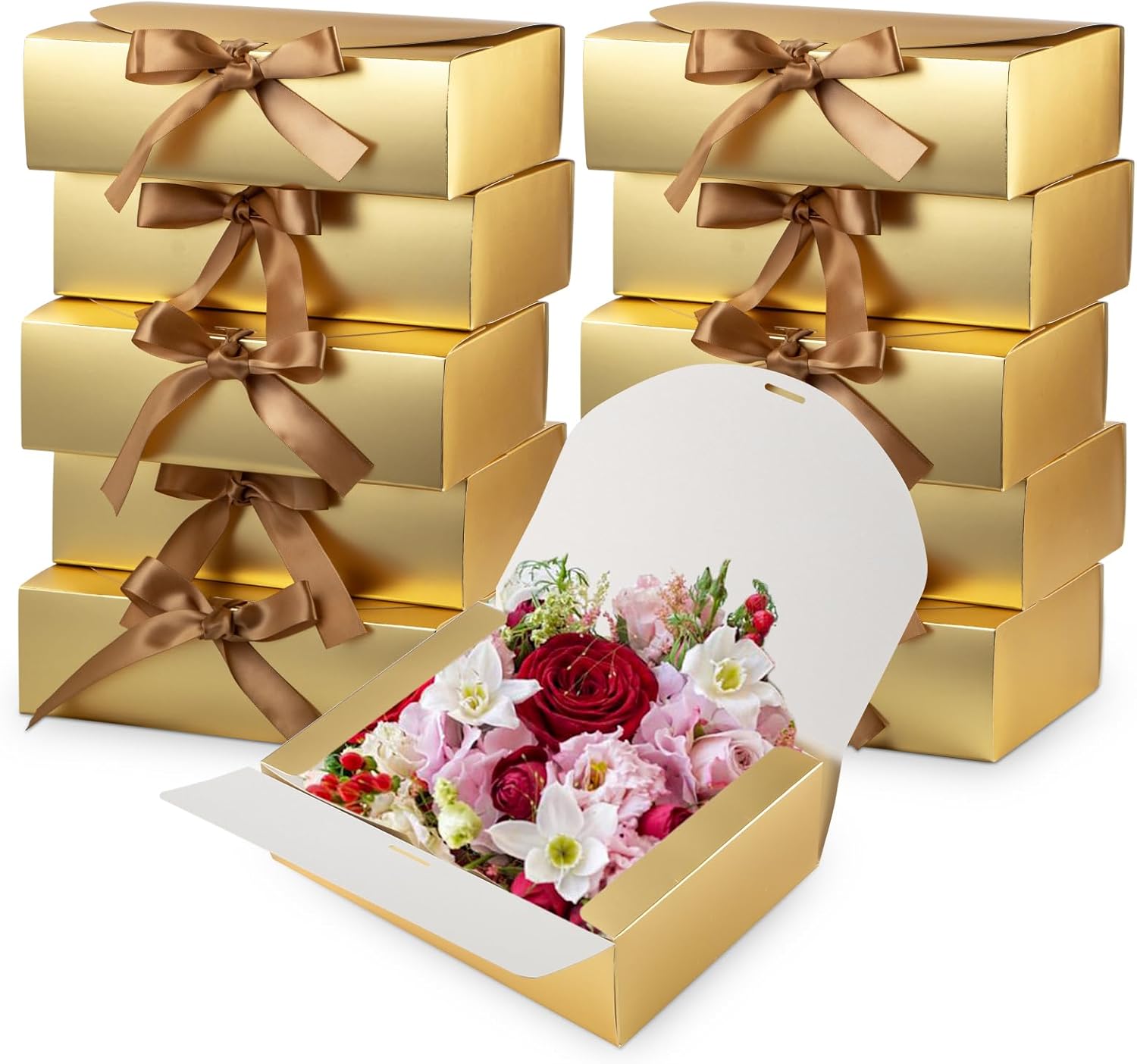 Arborus 10 PCS Foldable Gift Boxes with Lids,10 × 7 × 3in Gold Kraft ...