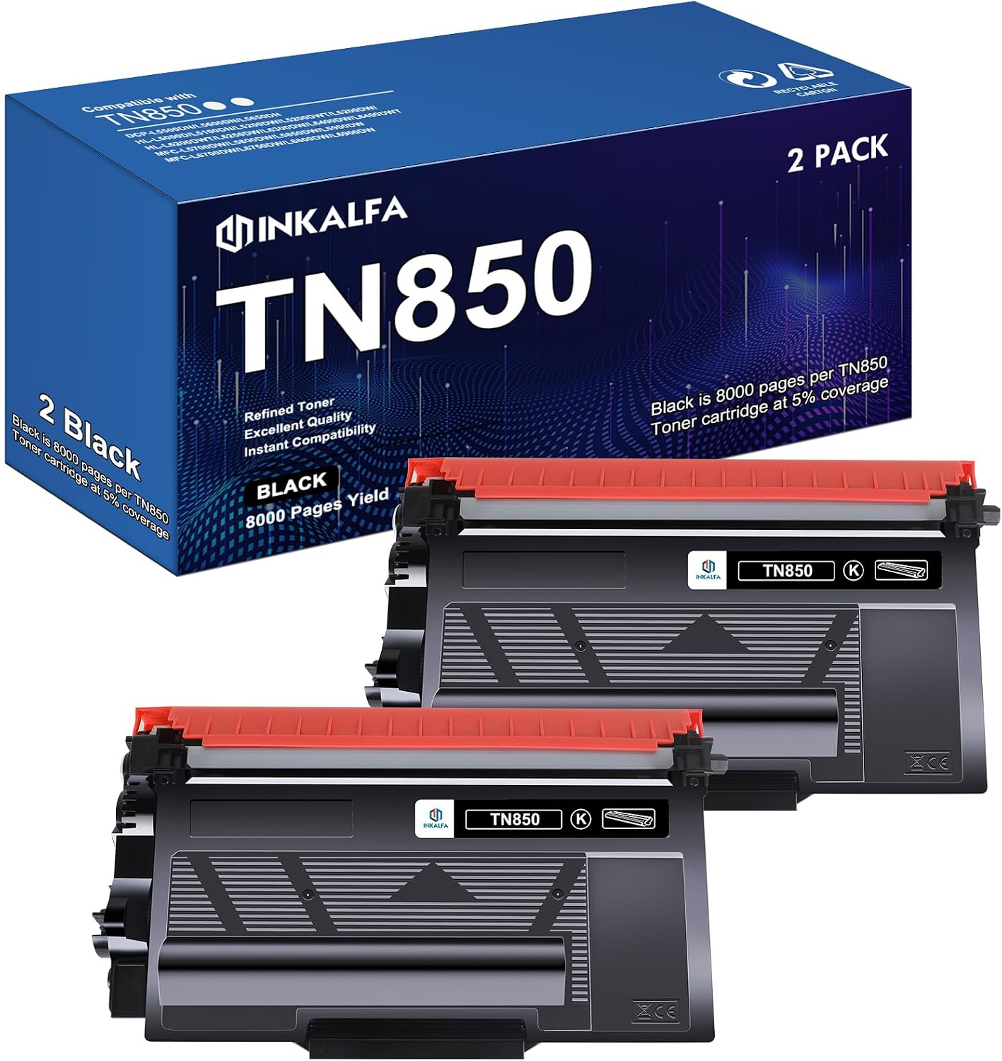 TN850 TN-850 TN 850 High Yield Toner Cartridge 2 Pack Black Replacement ...