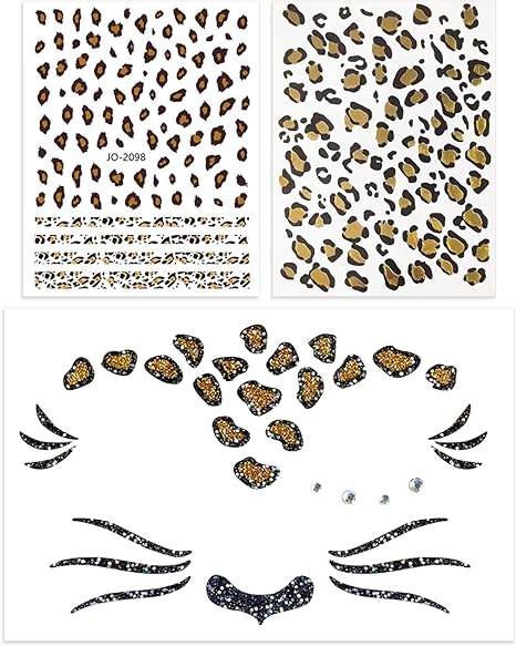 Pack of 3 Leopard Print Foil Stamping Tattoo Stickers, Face Tattoo ...