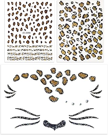 Pack of 3 Leopard Print Foil Stamping Tattoo Stickers, Face Tattoo ...