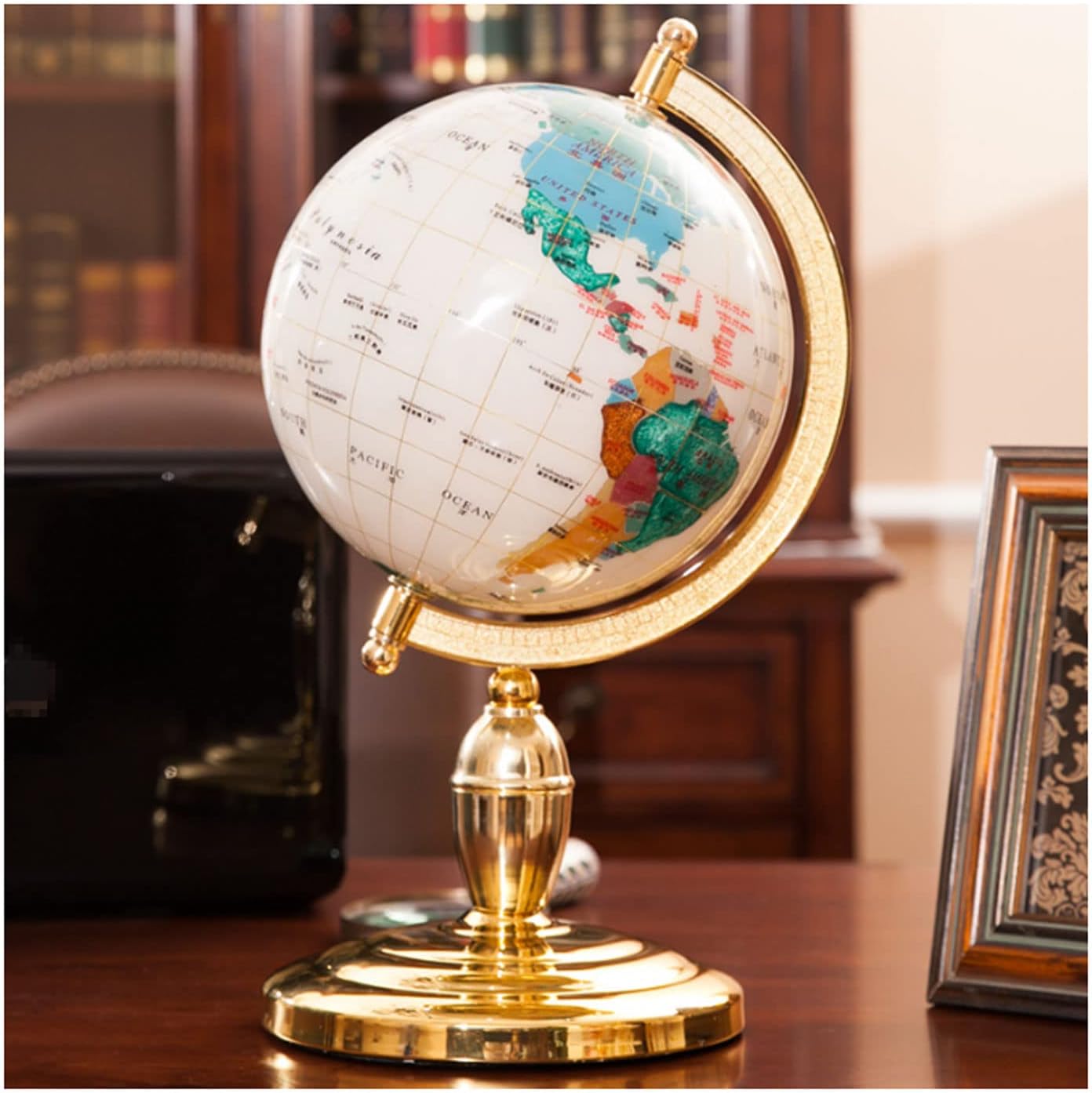Amazon.com: TISTIK Globo Gemstone World Globe W/Gold Aluminum Alloy ...