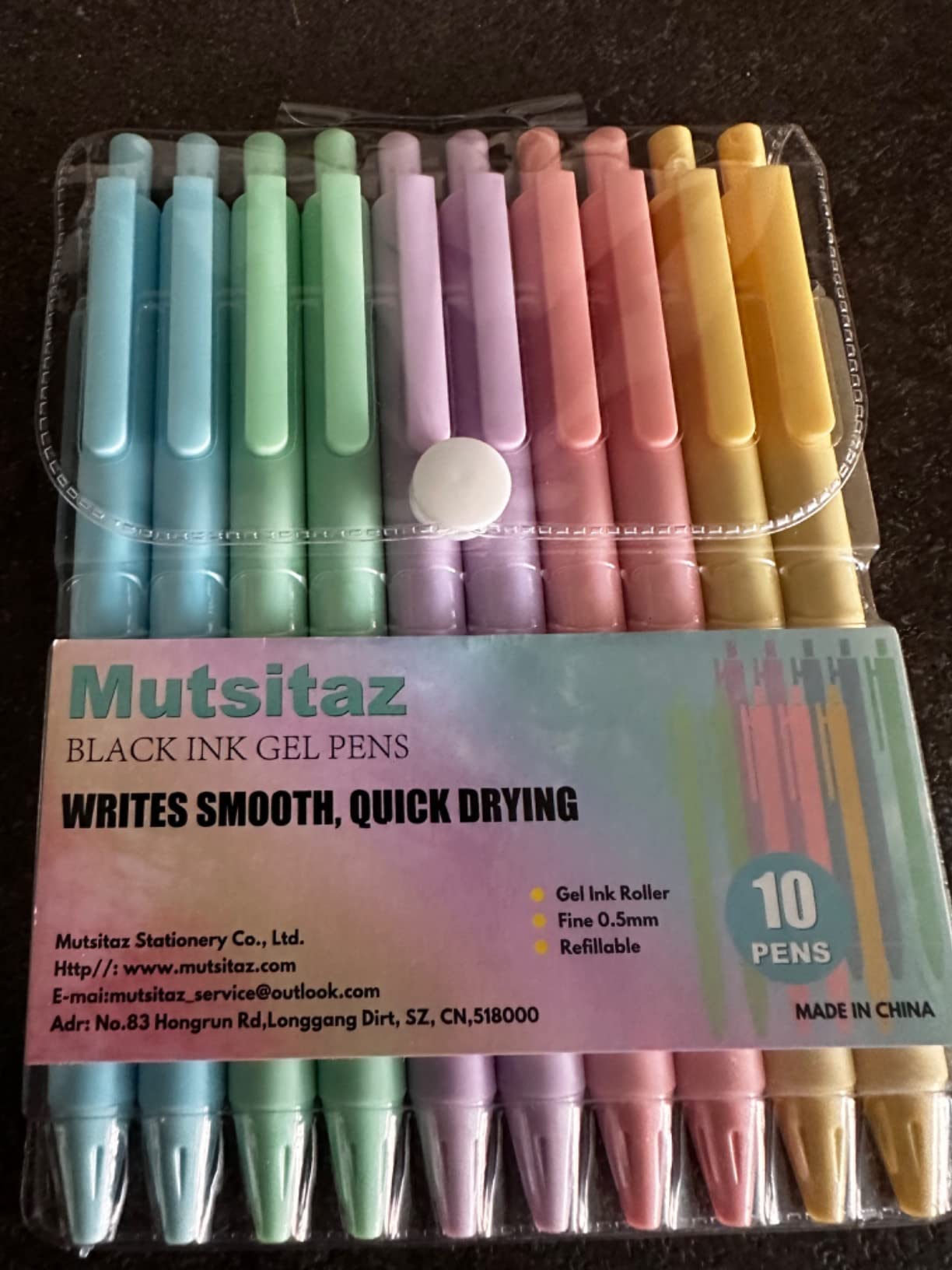 Mutsitaz 10 Pcs Retractable Gel Ink Pens 0.5mm Black Ink, Smooth ...
