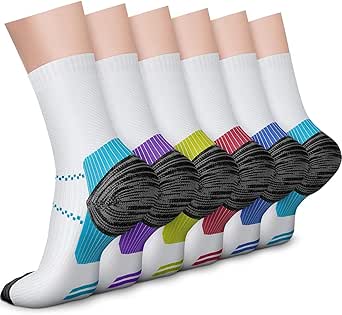 CHARMKING 6 Pairs Crew Compression Socks for Women & Men Circulation 15 ...