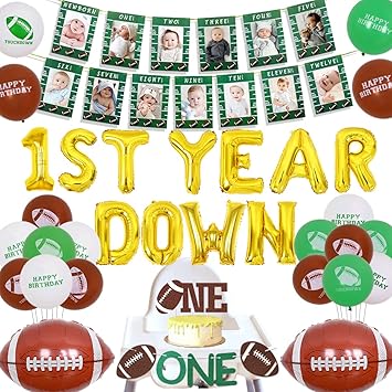 Amazon.com: First Year Down Football Decorations for Boys Football 1st ...