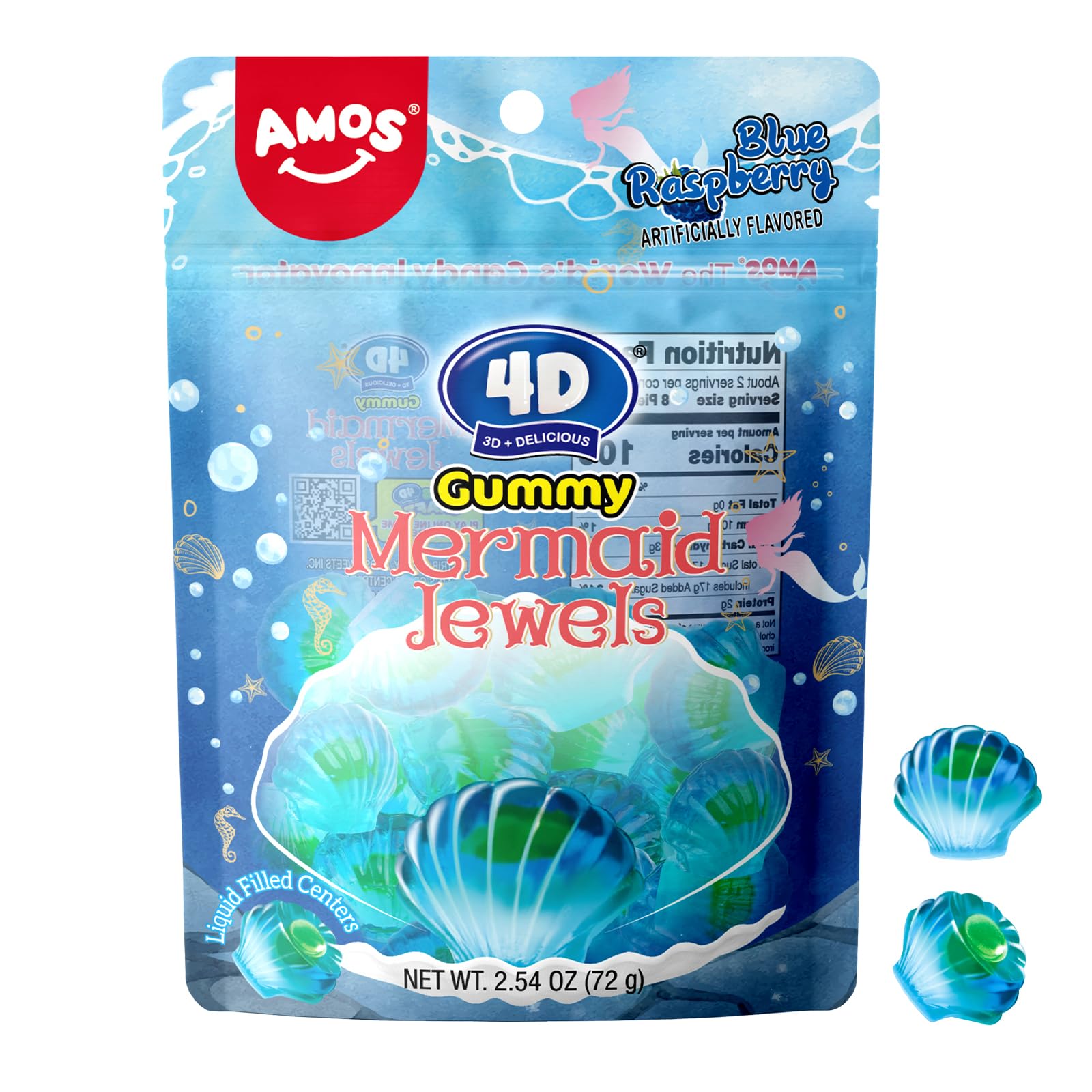 Amazon.com : Amos 4D Gummy Candy Mermaid Jewels Fruity Filled, Soft ...
