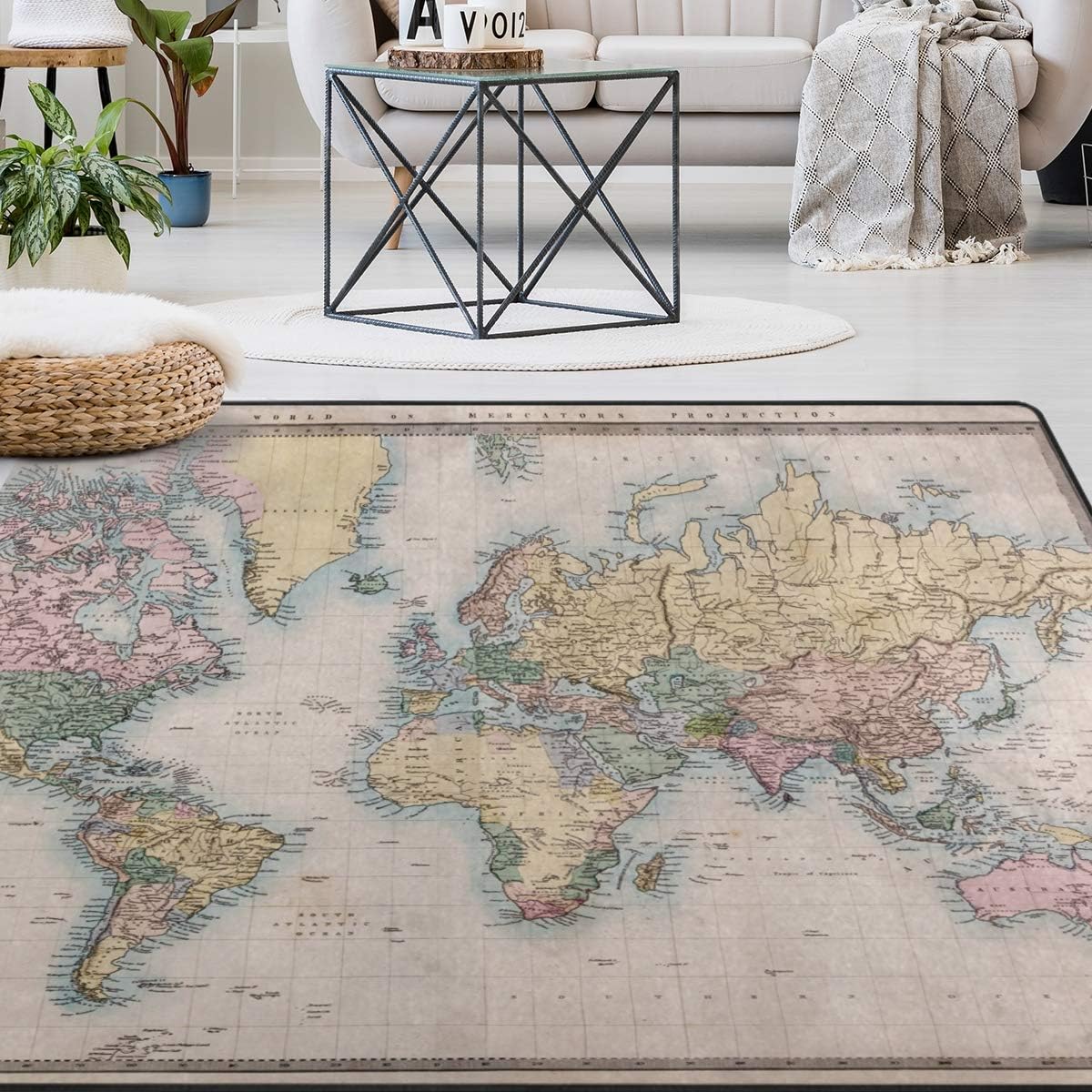 Amazon.com: Naanle Vintage World Map Area Rug 5'x7', Educational ...
