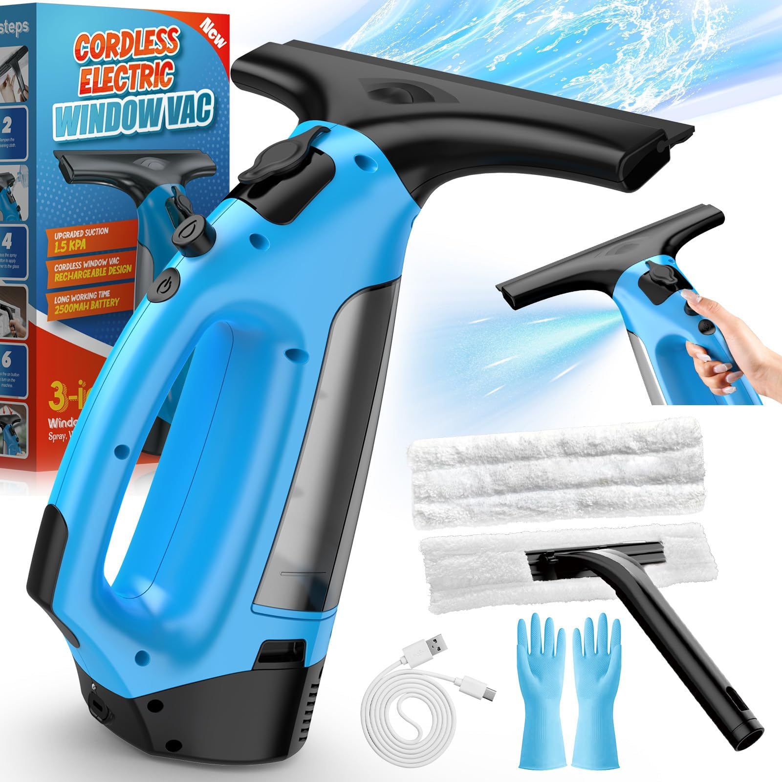 Amazon.com: Window Vacuum Squeegee, Cordless Window Vacuum 3 in 1 ...