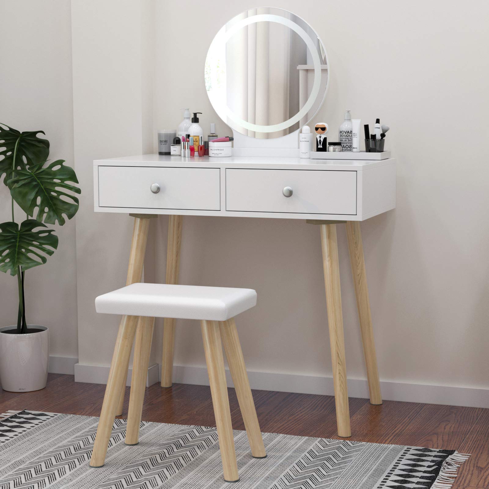 sogesfurniture Modern Vanity Table Set with Drawers, White Makeup ...