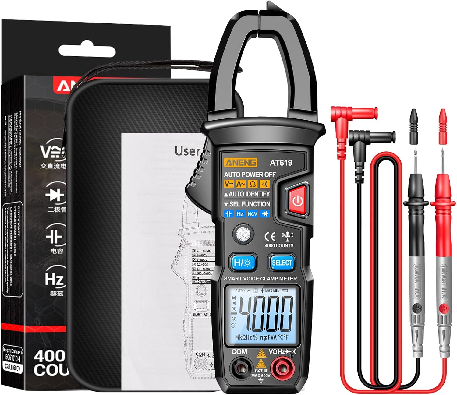 Digital Clamp Meter 4000Counts With Voice Broadcast Multimeter Detector ...