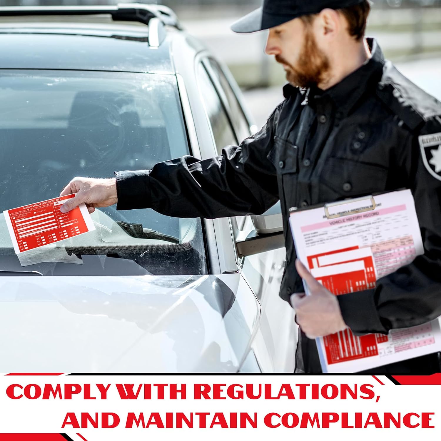 Annual Vehicle Inspection Report With Interior Vinyl Label And Aluminum ...