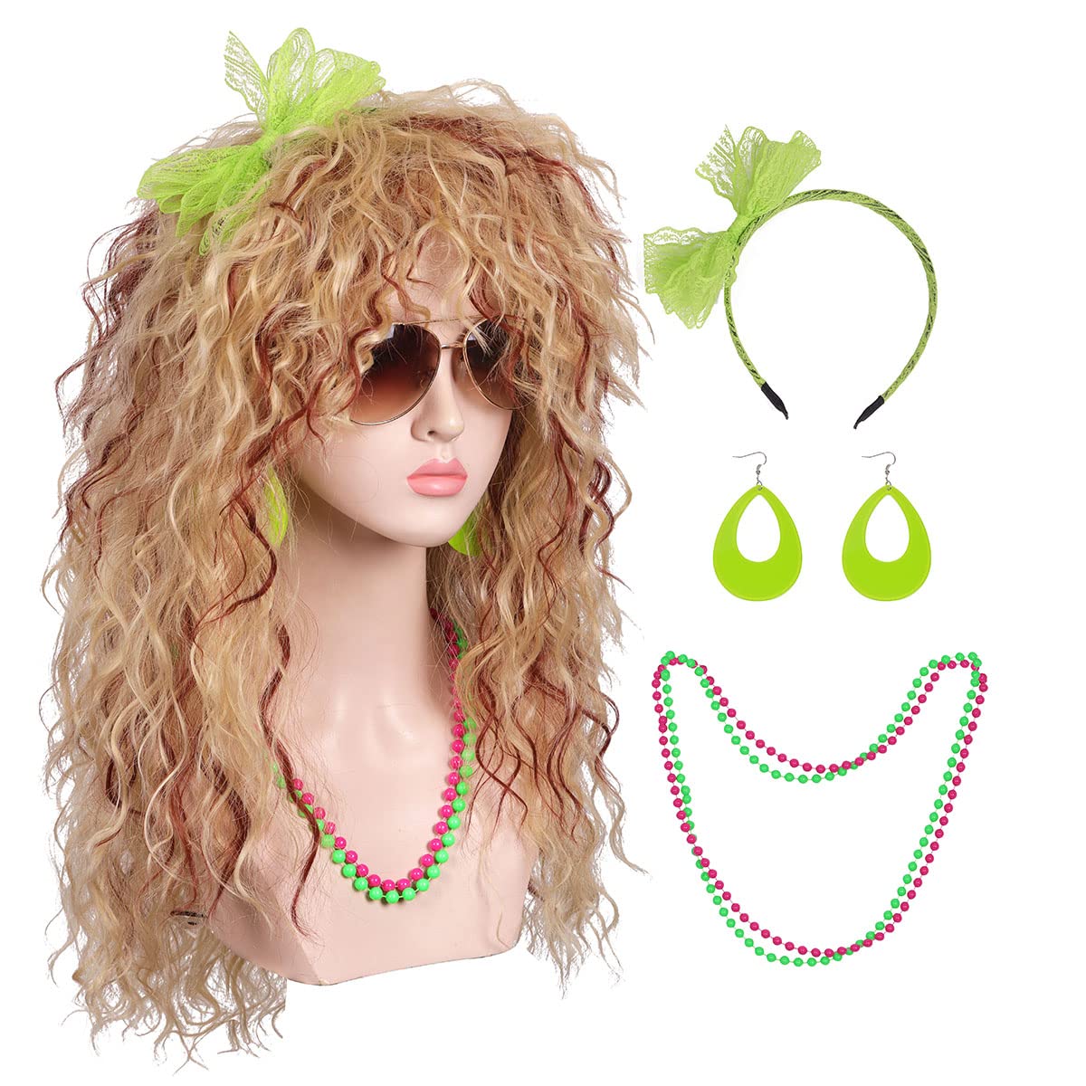 Amazon.com: FantaLook Women Long Curly 80s Blonde with Reddish Brown ...