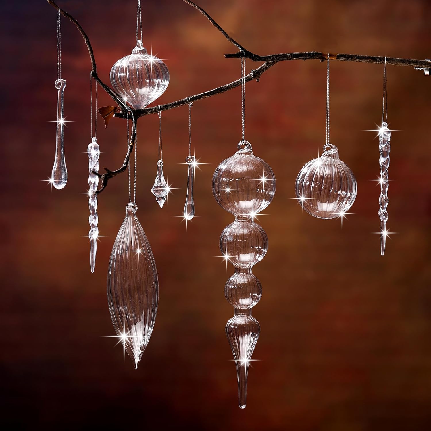 Amazon.com: Syhood 24 Pcs Christmas Crystal Glass Ornaments Clear ...