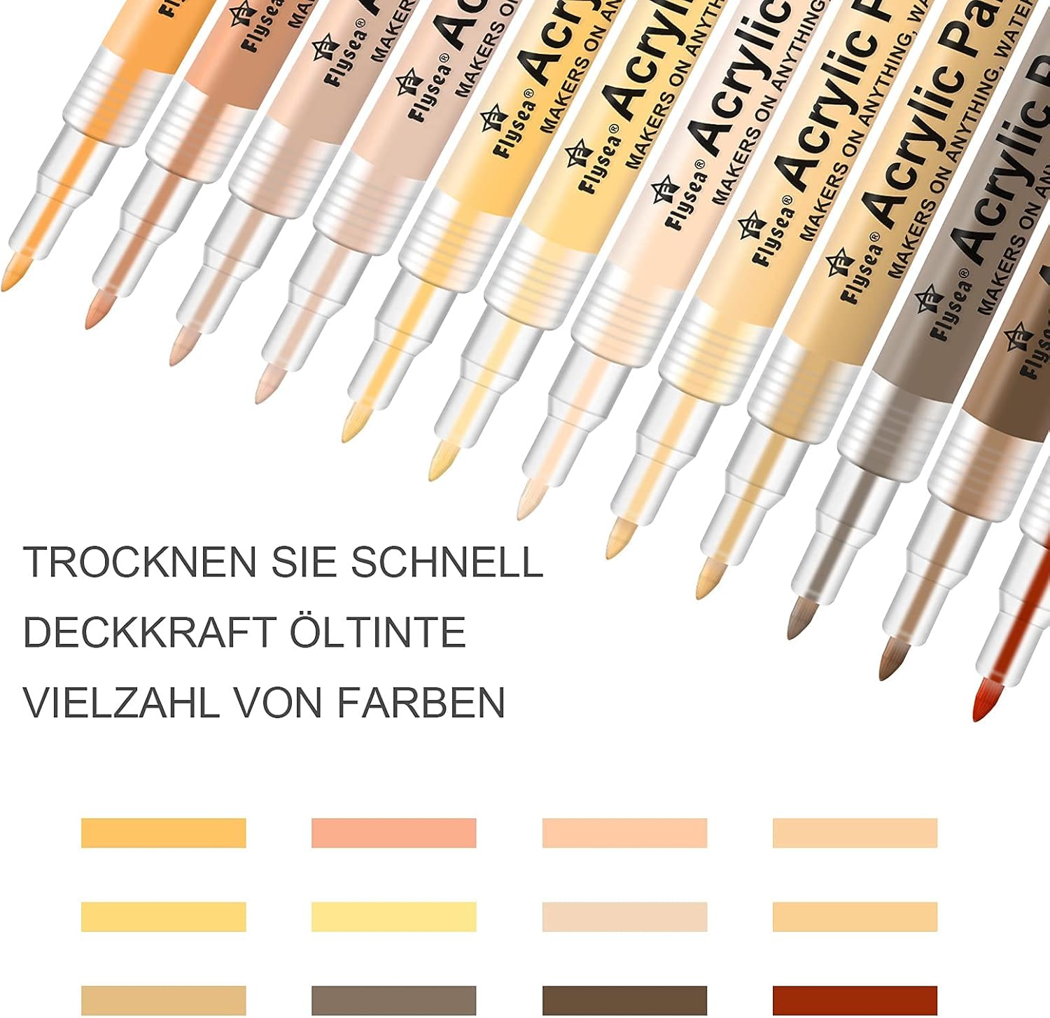 Skin Colour Acrylic Pens Marker Pens Waterproof Pack of 12 0.7 mm Thin ...