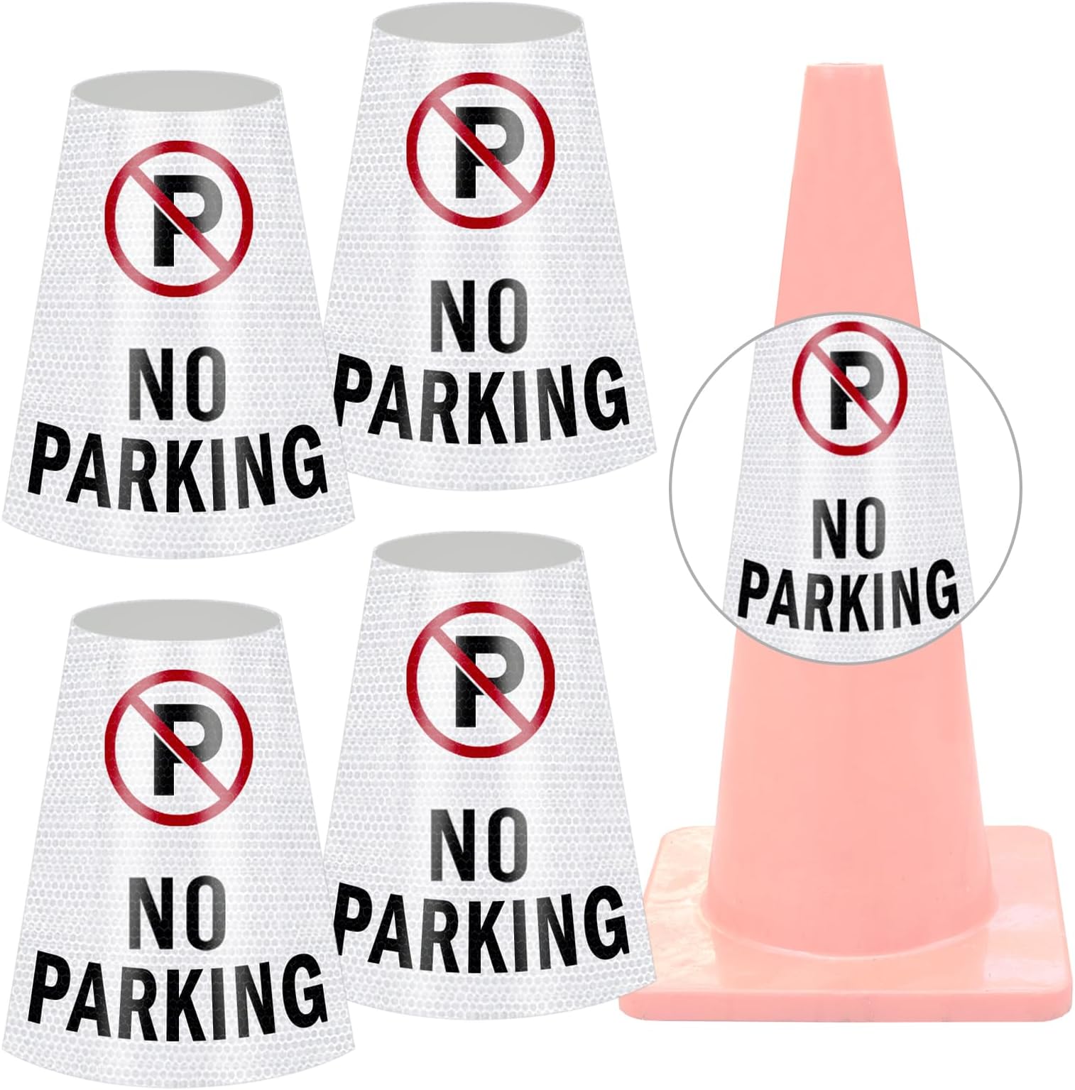 4 Pack “No Parking” Message Collars Cone Sleeve, Bright Reflective 360 ...