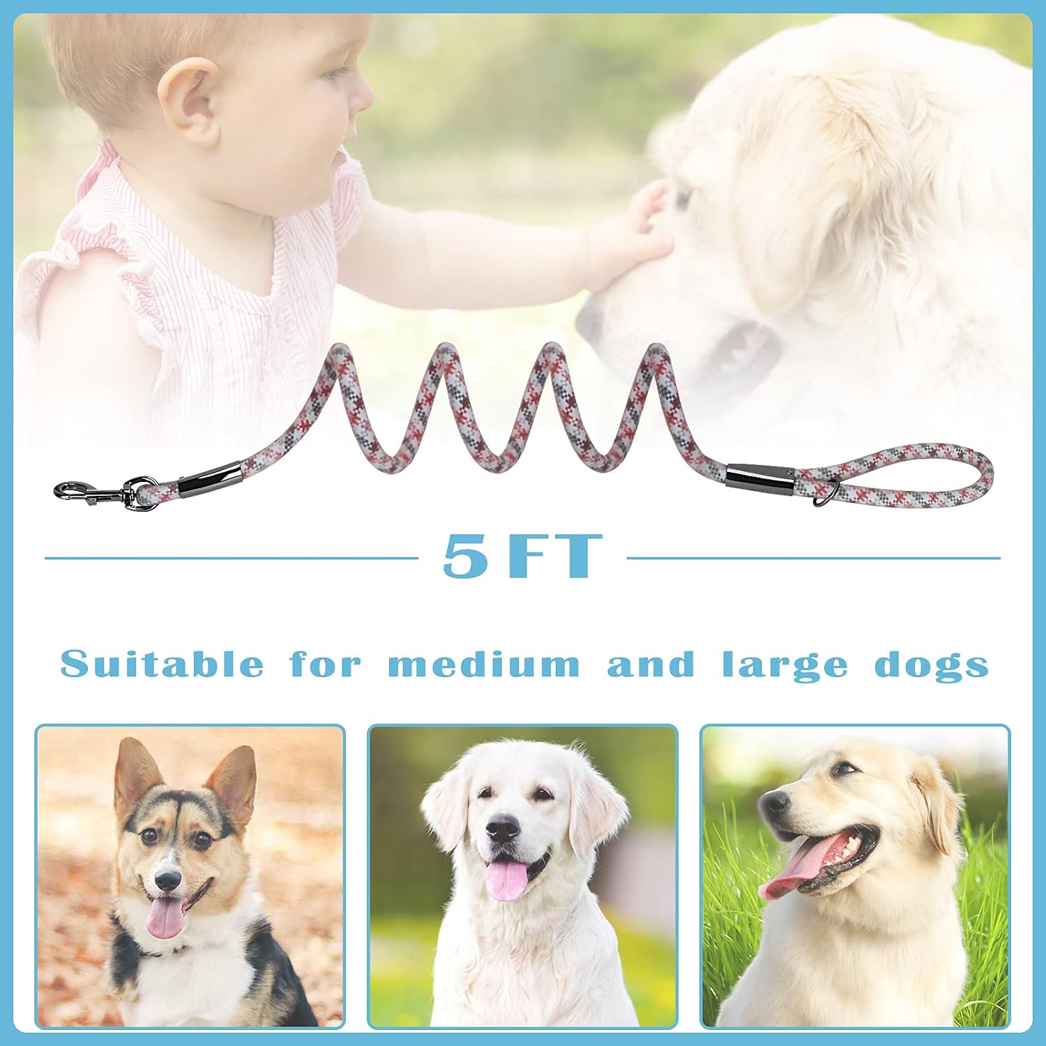 PetsHome Dog Leash 5 FT Heavy Duty Pet Walking Leash-Strong Nylon+PVC ...