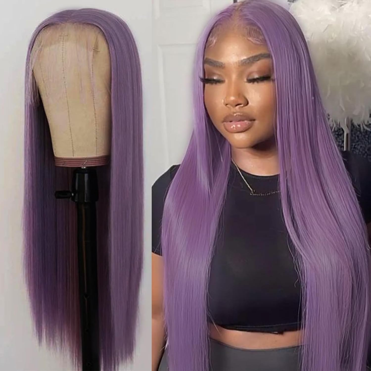 Amazon.com : Savasana Purple Wig Human Hair 13x4 Purple Lace Front Wigs ...