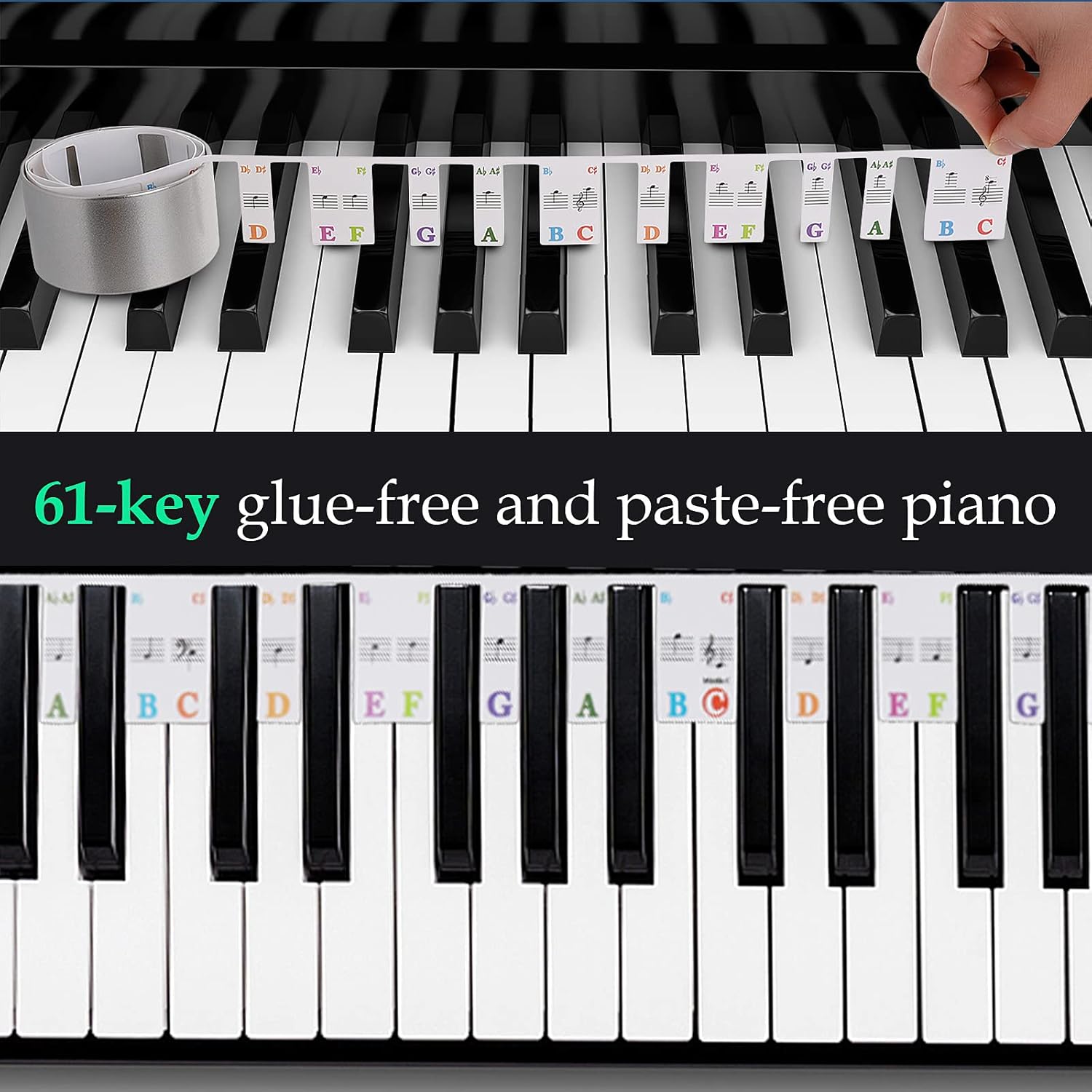 Piano Key Stickers for Beginners Kids,61 Keys 1:1 Full-Size Plastic ...