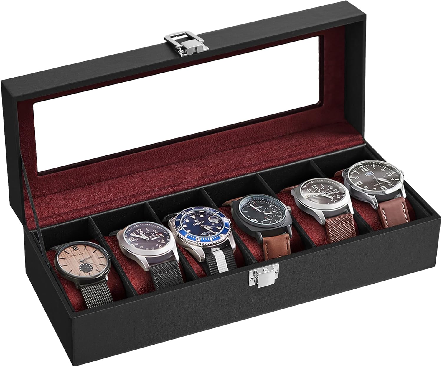Amazon.com: SONGMICS Watch Box, 6-Slot Watch Case with Large Glass Lid ...