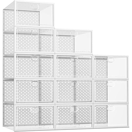 Amazon.com: 12 Pack Shoe Storage Box, Clear Plastic Stackable Shoe ...