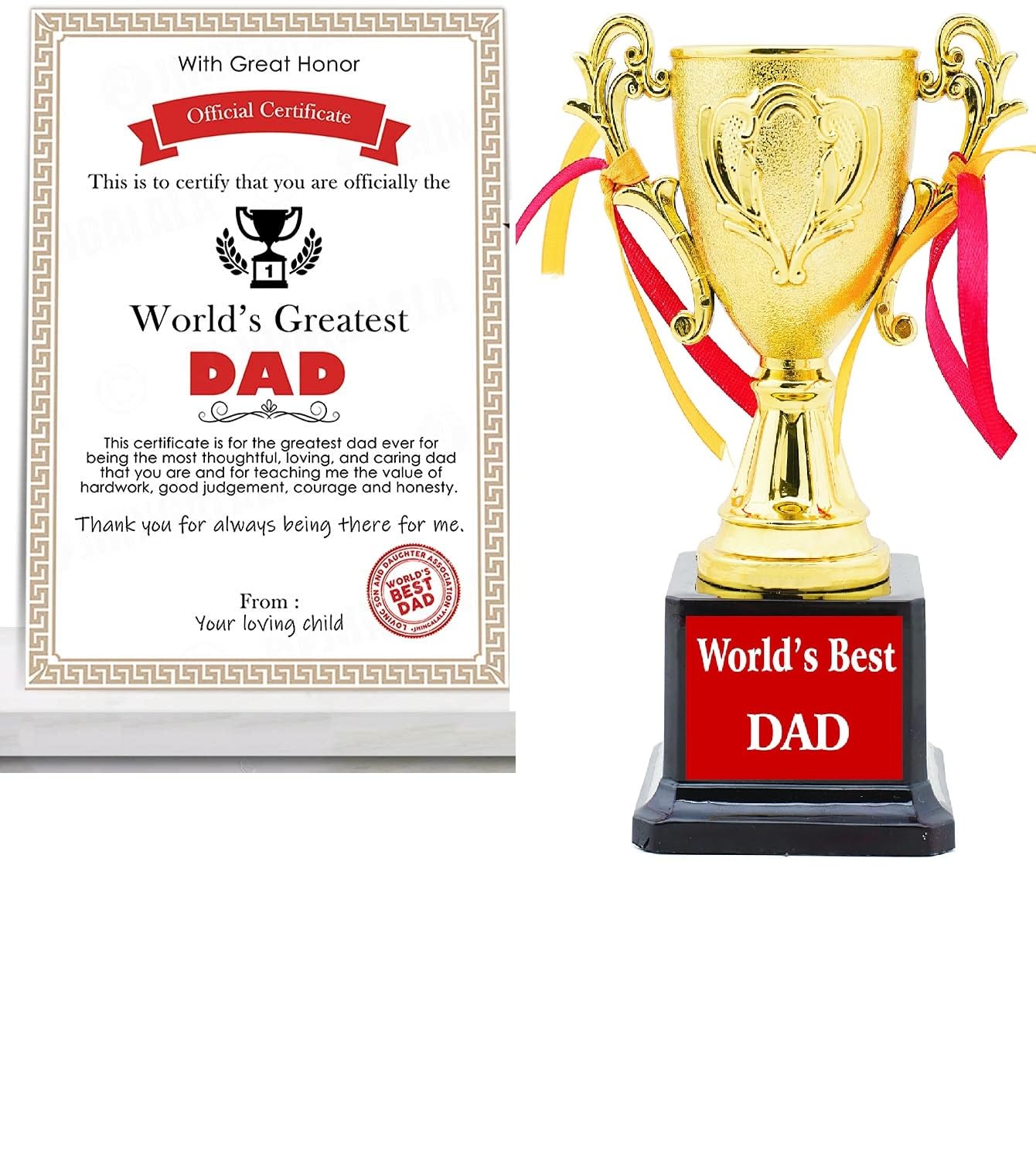 Gift for World's Best Dad Trophy with Medal DAD Card DAD Card-6.5 Inch ...