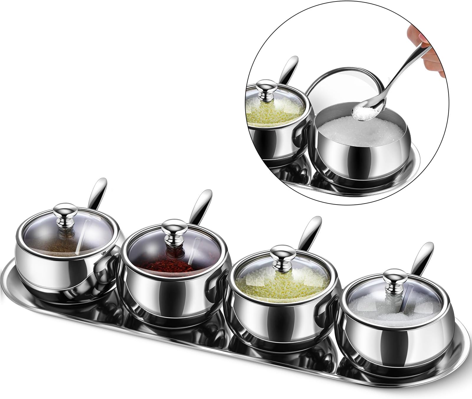 Amazon.com | FoldTier 4 Pcs 10oz 304 Stainless Steel Seasoning Pot Set ...