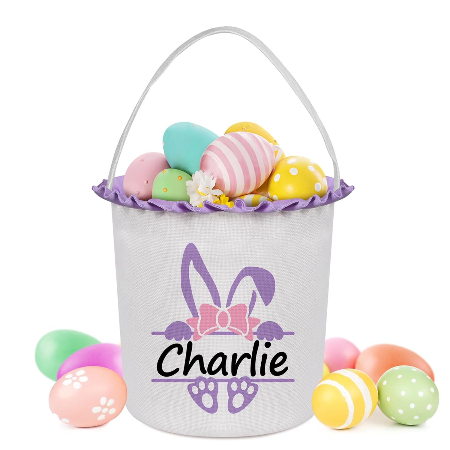 Zmoicky Personalized Easter Baskets for Kids – Purple Bow Bunny – Yaxa ...