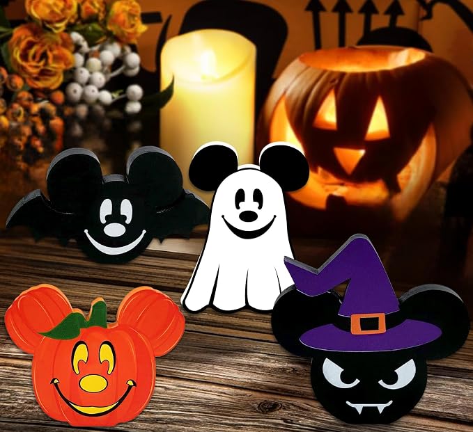 Amazon.com: 4pcs Mickeey Mouse Halloween Decorations Wooden Table ...