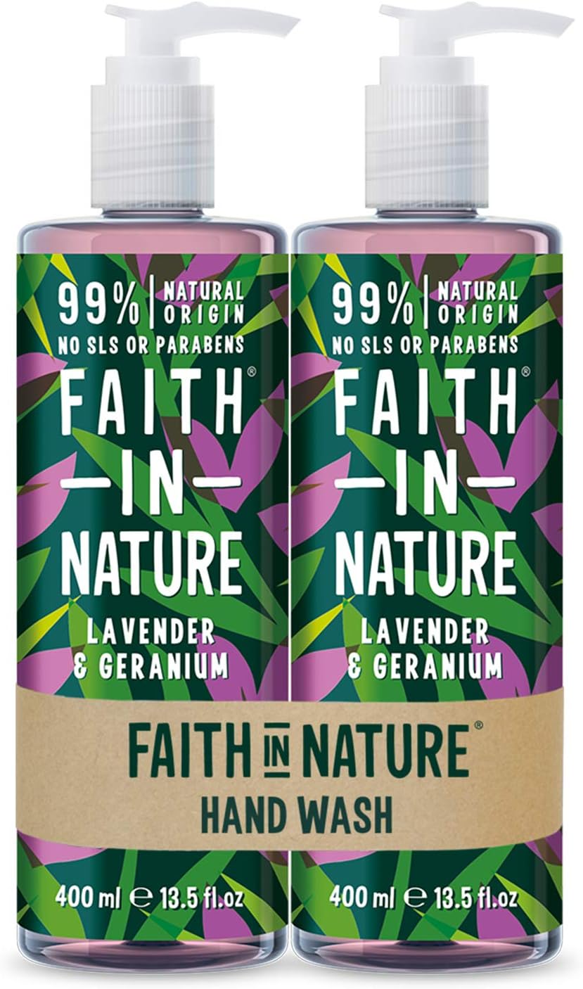 Faith In Nature Natural Lavender and Geranium Hand Wash Set, Nourishing ...