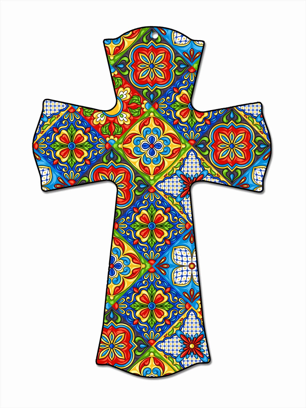 Snapklik.com : Wooden Cross Farmhouse Decor Mexican Talavera Flower ...