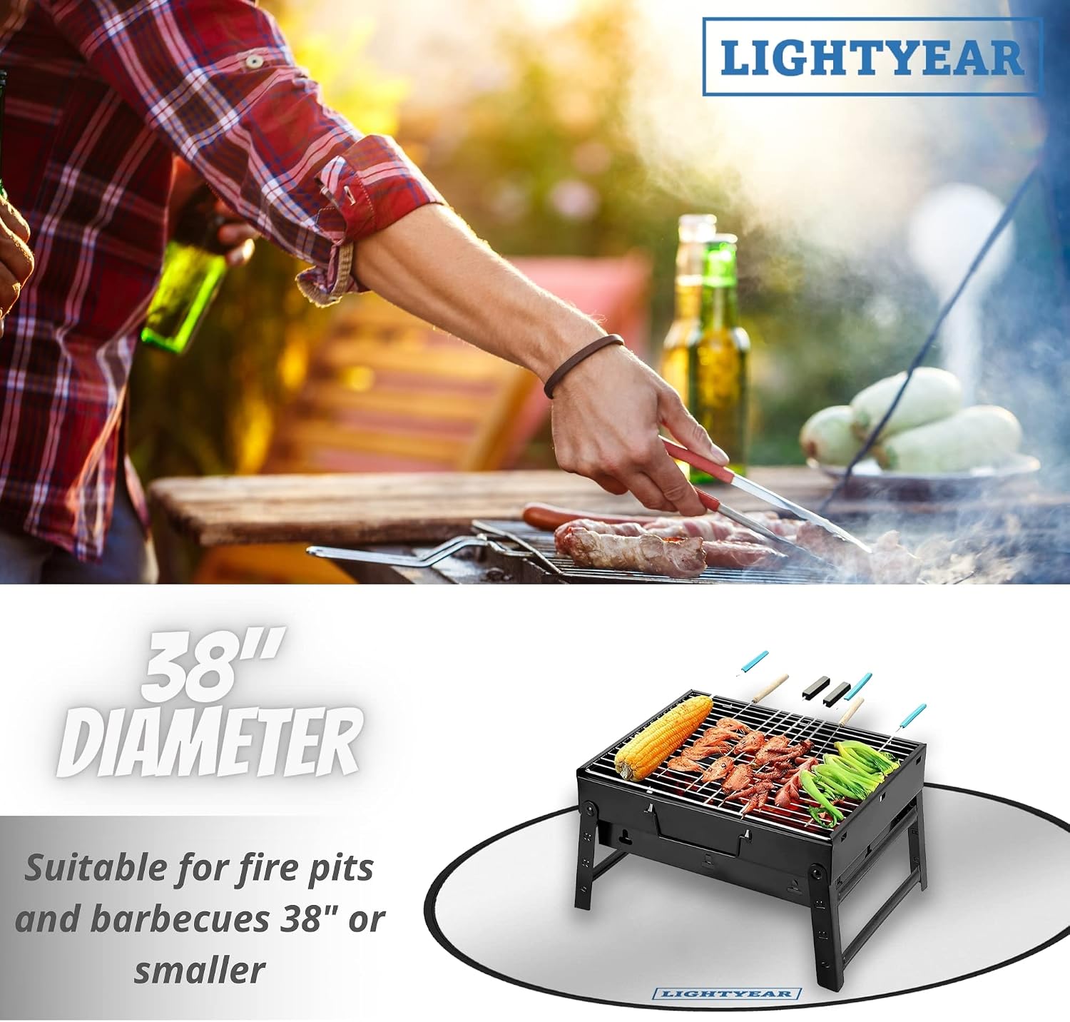 LIGHTYEAR Round 38″ Fire Pit Mat – 2 Layer Ember and Heat Protection ...