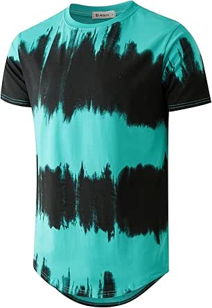KLIEGOU Men's Fashion Hip Hop Color Block Stripe T-Shirt(81 Green/Black ...