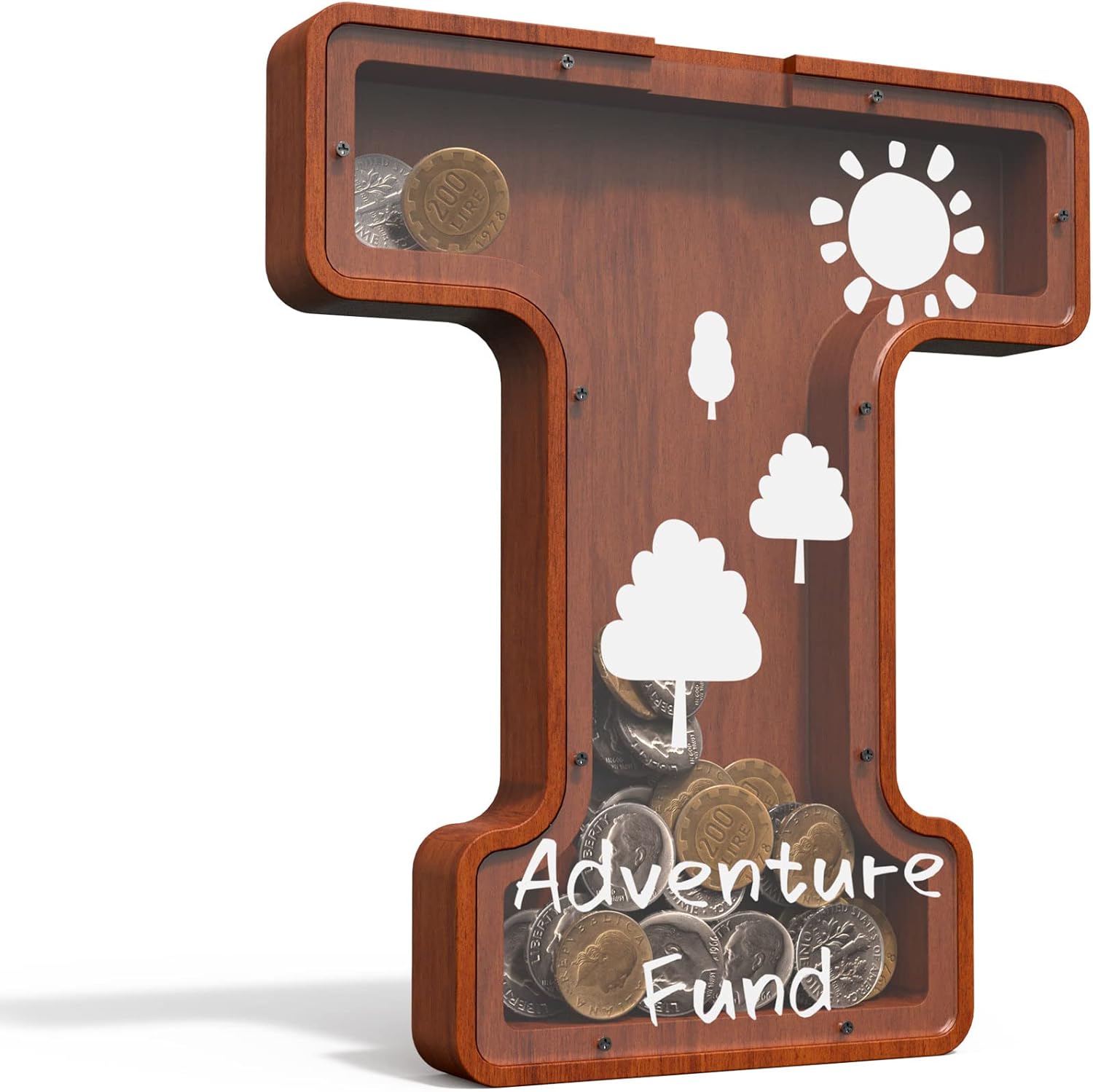 Amazon.com : Wooden Piggy Bank, 10-Inch Large Money Bank Letter T for ...