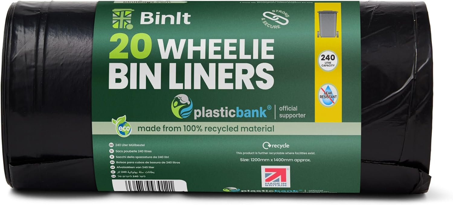 BinIt 20 Wheelie Bin Liners 240 Litre, Eco-Friendly, Bin Bags, Refuse ...