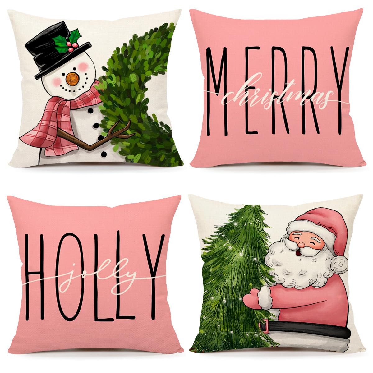 Amazon.com: 4TH Emotion Pink Christmas Pillow Covers 18x18 Set of 4 ...