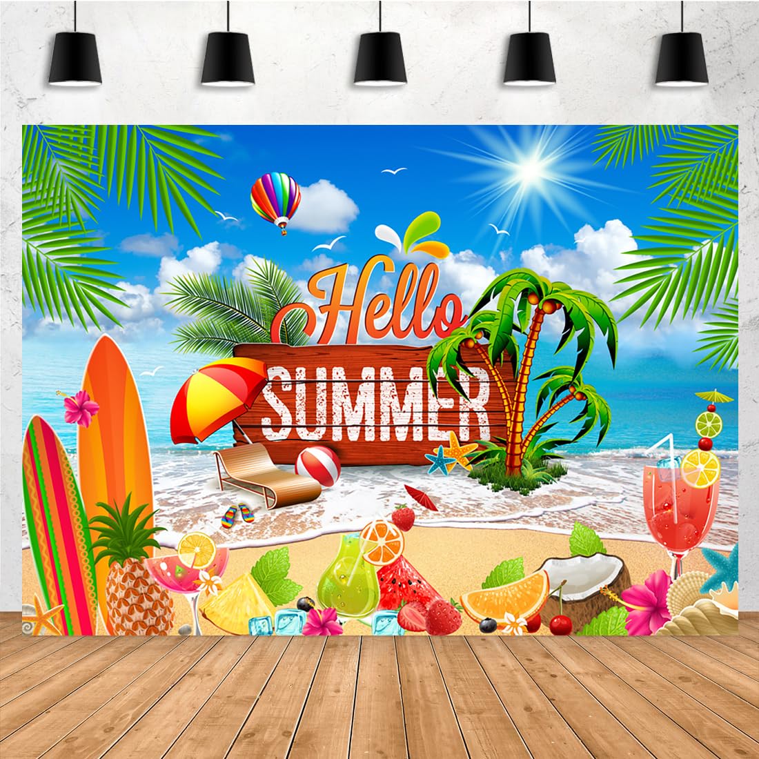 Buy Aperturee 7x5ft Hello Summer Backdrop Tropical Seaside Island Pool ...