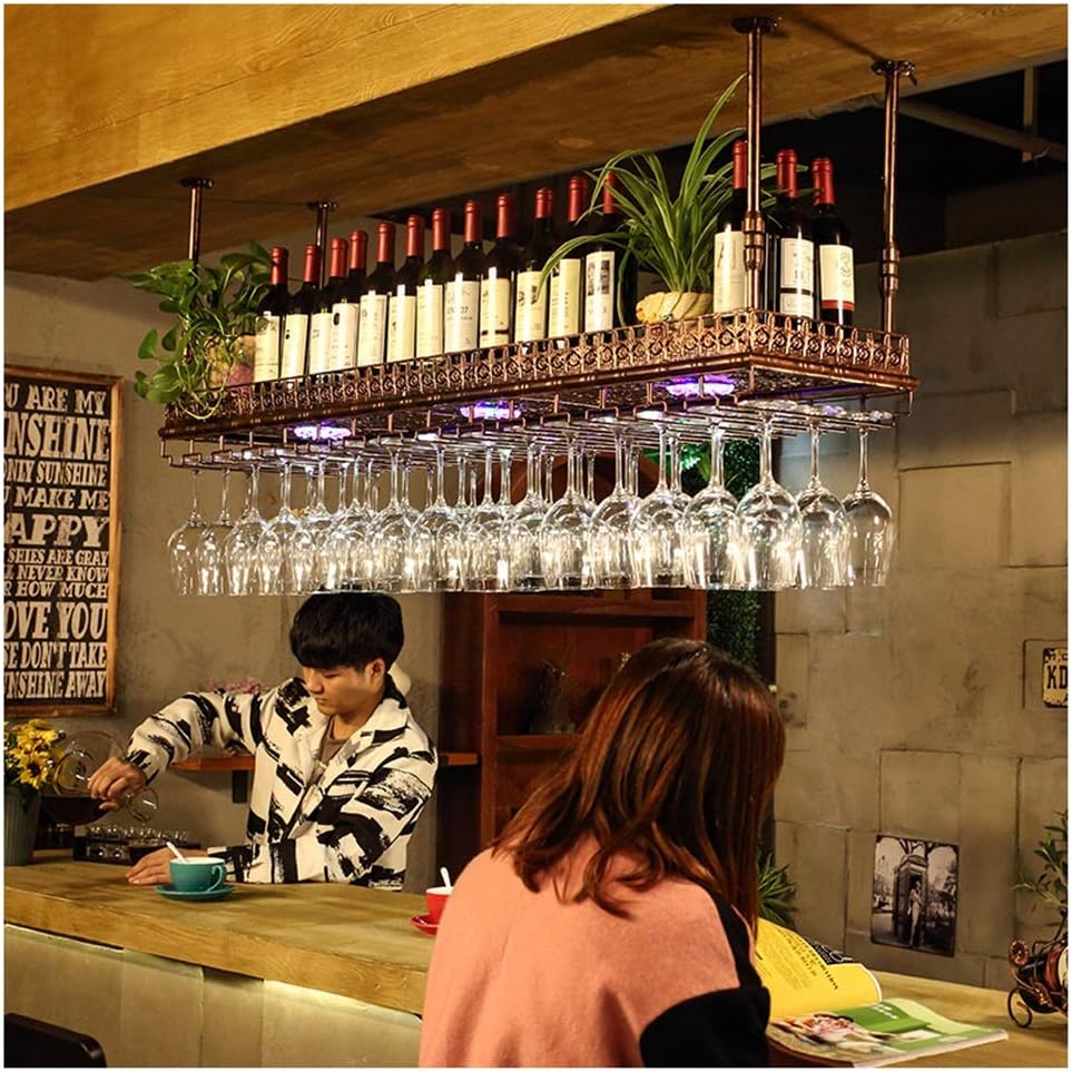 Amazon.com: Bar Wine Glass Rack, Hanging Upside Down Front Iron Racks ...