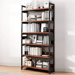 BOYVEN 6 Tier Bookshelf, Industrial Bookcase, Vintage Storage Rack with ...