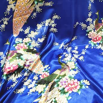 Amazon.com: Tong Gu 1 Meter Satin Printed Fabric Cloth Peacock Floral ...
