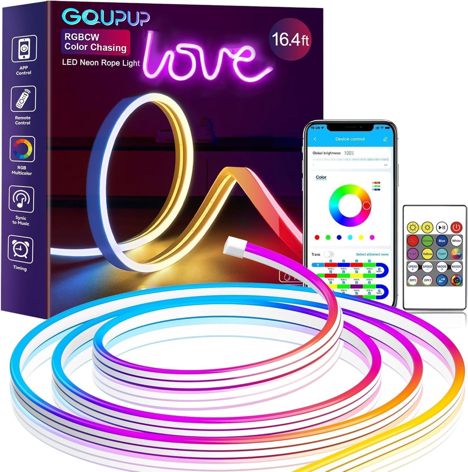 Amazon.com: 16.4Ft Neon Rope Lights, RGB+IC Color Chasing Meteor Rope ...