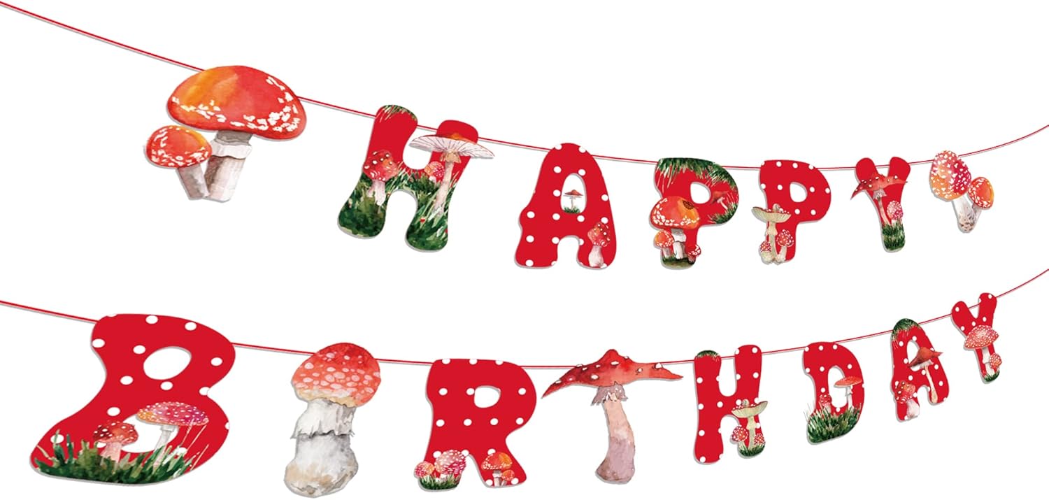 Amazon.com: Mushroom Happy Birthday Banner Mushroom Birthday Banner ...