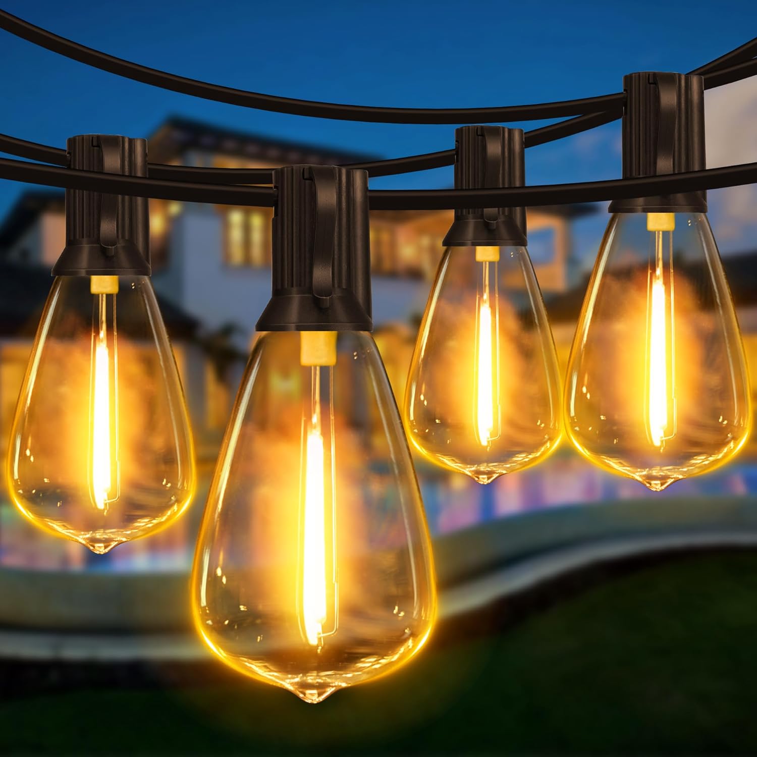 Guhope Outdoor String Lights 60FT, IP45 Waterproof ST38 Outdoor Lights ...