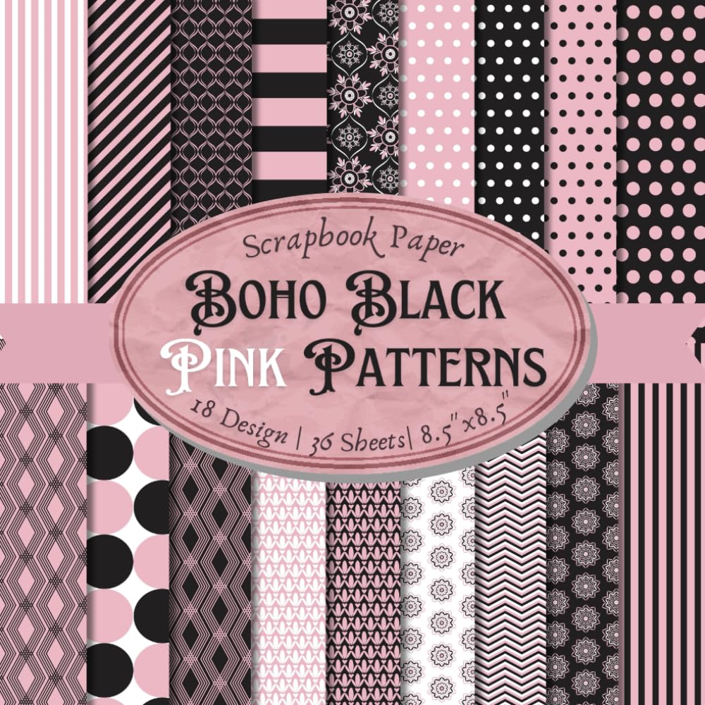 Boho Black & Pink Patterns Scrapbook Paper Craft Pad: 18 Boho Pink ...